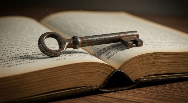 The Key To Hidden Knowledge an Old Rusty Key Rests Atop an Antique Book ...