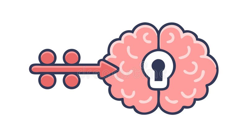 Key To the Mind Icon with Brain Lock and Key Graphic, Vector Design ...