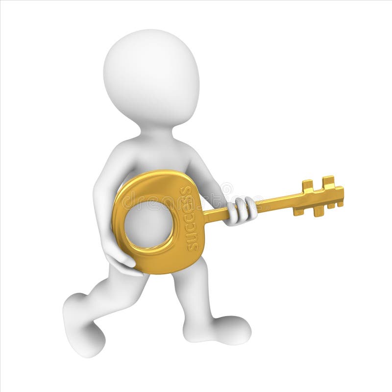 3d White Man With A Gold Key And Lock. Stock Illustration ...