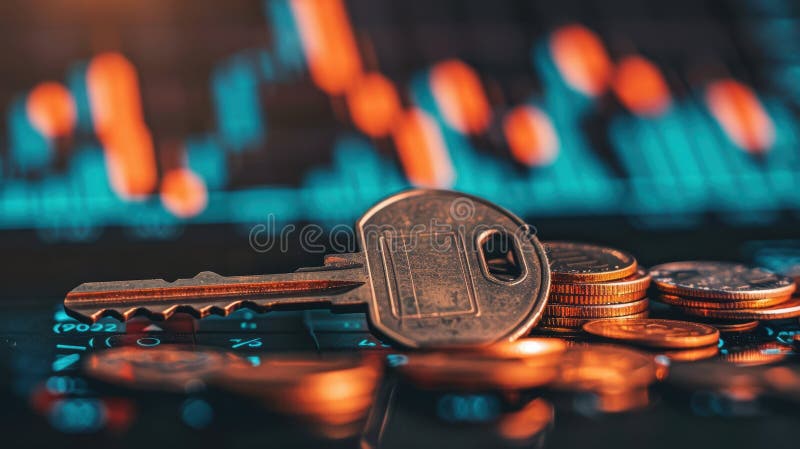 A Key is on Top of a Pile of Coins. the Coins are of Different Sizes ...