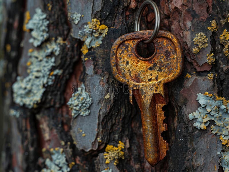 A key on a tree stock illustration. Illustration of rusty - 302720838