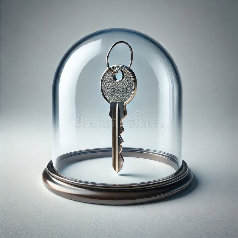 A Key Under a Glass Dome on a Clean Background. Stock Photo - Image of ...