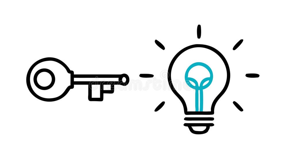 Key Unlocking Idea Solution, Discovery Insight Breakthrough, Vector ...