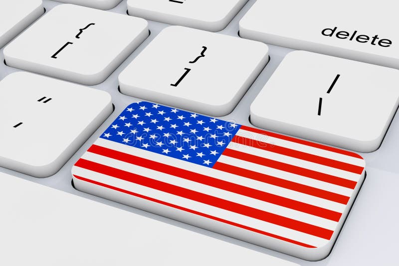Key with USA Flag on a White PC Keyboard. 3d Rendering Stock ...