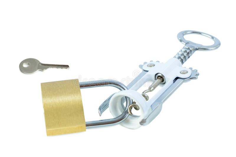 Key and a Wine Bottle Opener Locked To a Padlock Stock Photo - Image of ...