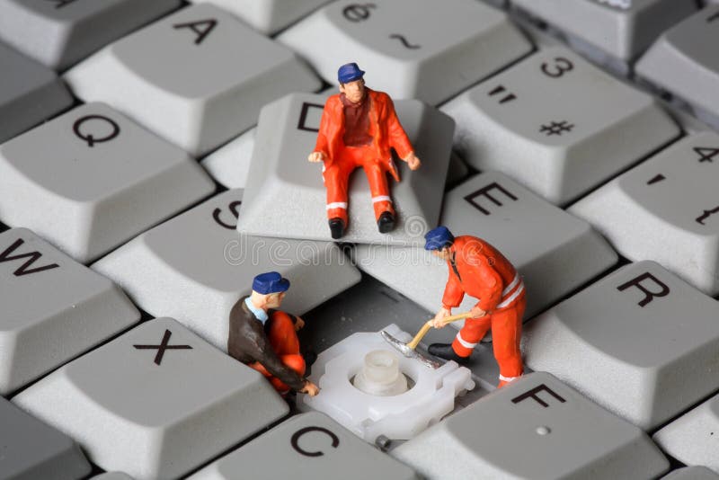 Miniature Figures Working on a Computer Keyboard. Stock Image - Image ...