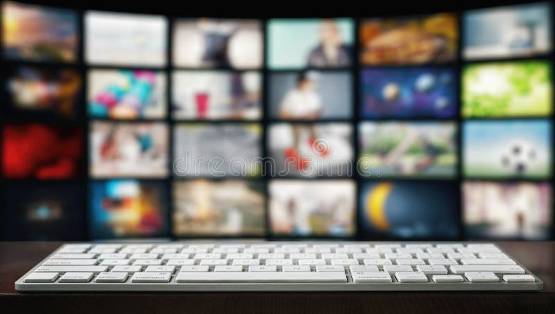 The Keyboard on the Background of the Big Screen Stock Photo - Image of ...