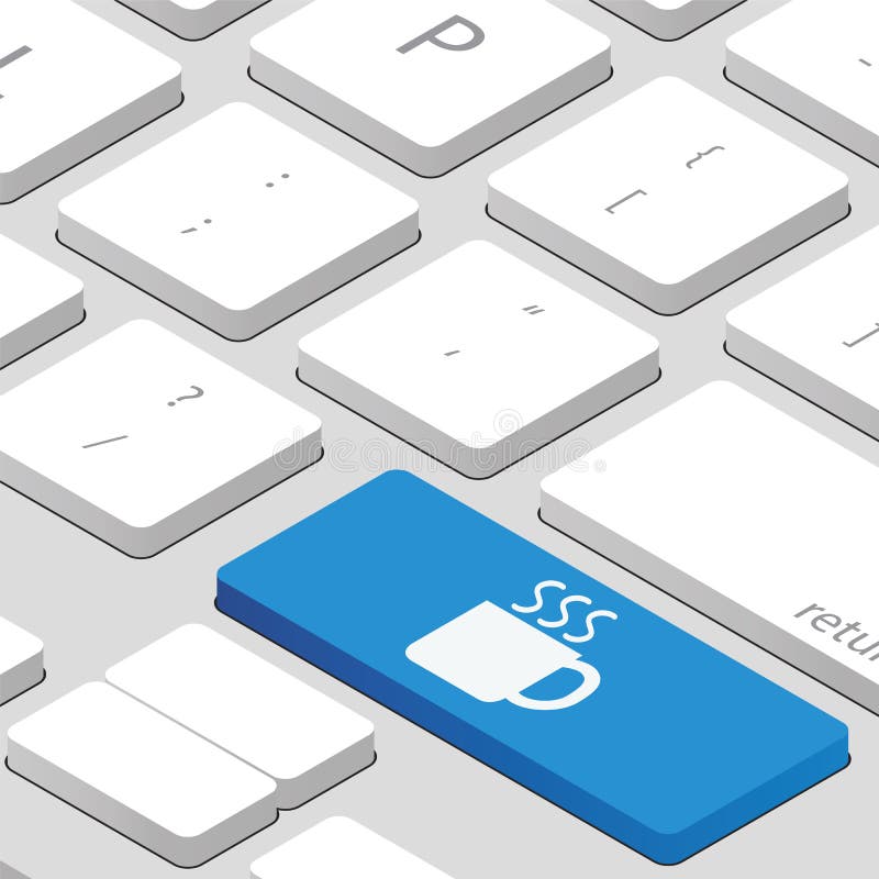 A Keyboard with a Blue Cup of Coffee Button Stock Vector - Illustration ...