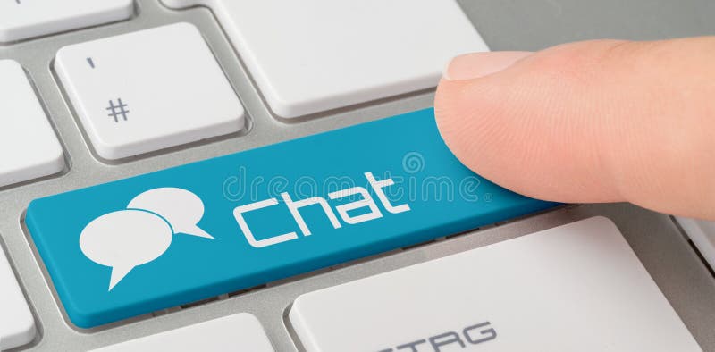 A Keyboard with a Blue Labeled Button - Chat Stock Photo - Image of ...