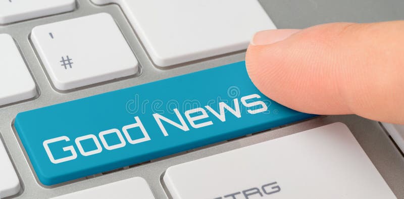 A Keyboard with a Blue Labeled Button - Good News Stock Photo - Image ...