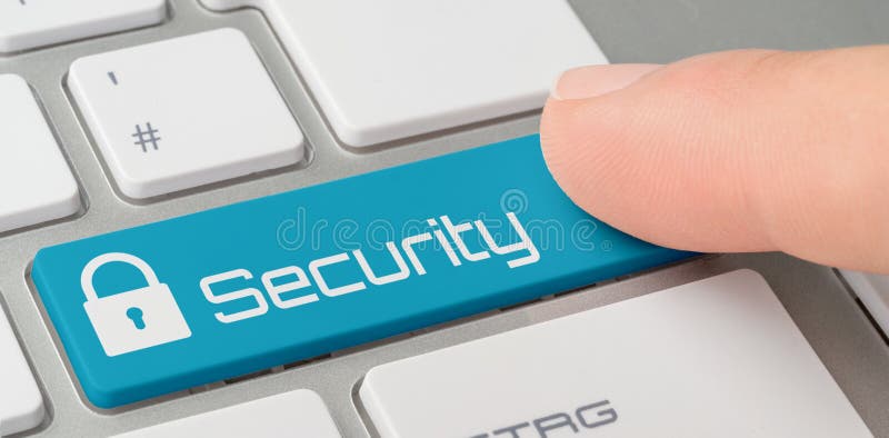 A Keyboard with a Blue Labeled Button - Security Stock Photo - Image of ...