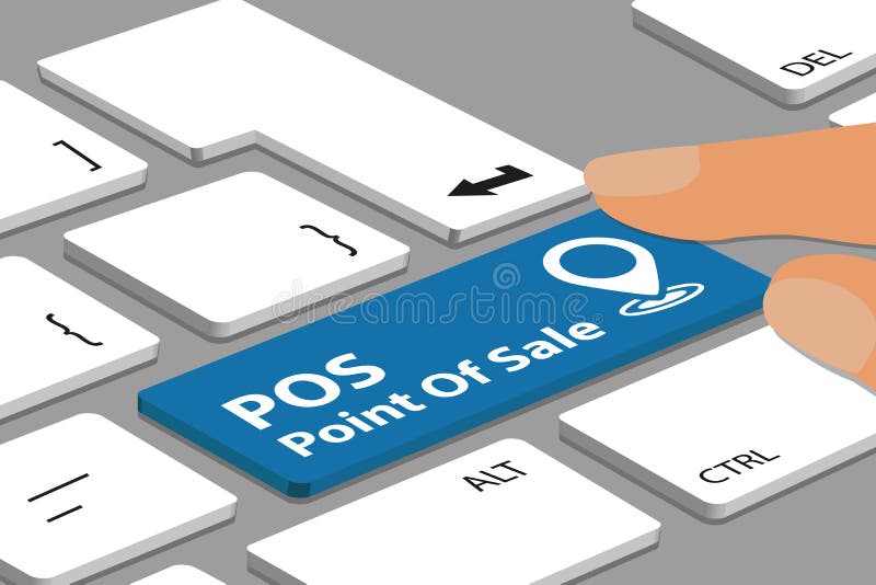 Keyboard with Blue Point of Sale POS Button and Map Pointer - Computer ...