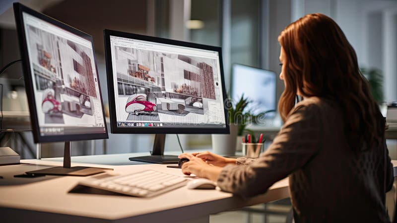 Keyboard Blurred Interior Designer at Work Stock Illustration ...