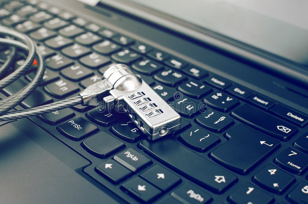Keyboard Closeup with Metal Secret Locking Device Stock Photo - Image ...