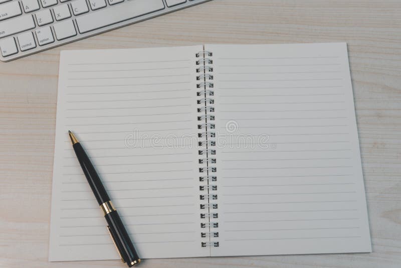 Keyboard Computer and Book with Pen on Desk Stock Photo - Image of page ...