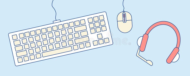 Keyboard, Computer Mouse, Headset. Illustration Working Office Desk ...