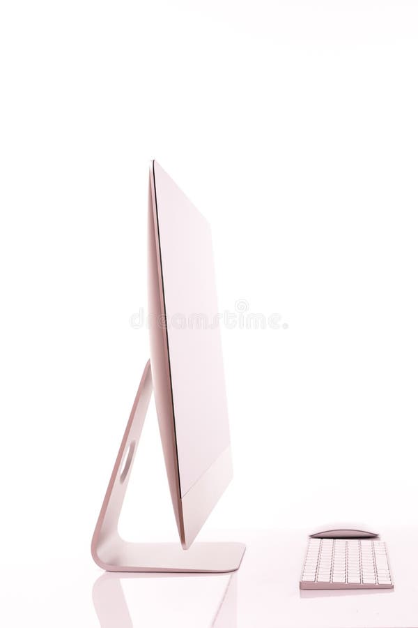 Keyboard and Computer Screen on a White Table with Reflection on White ...
