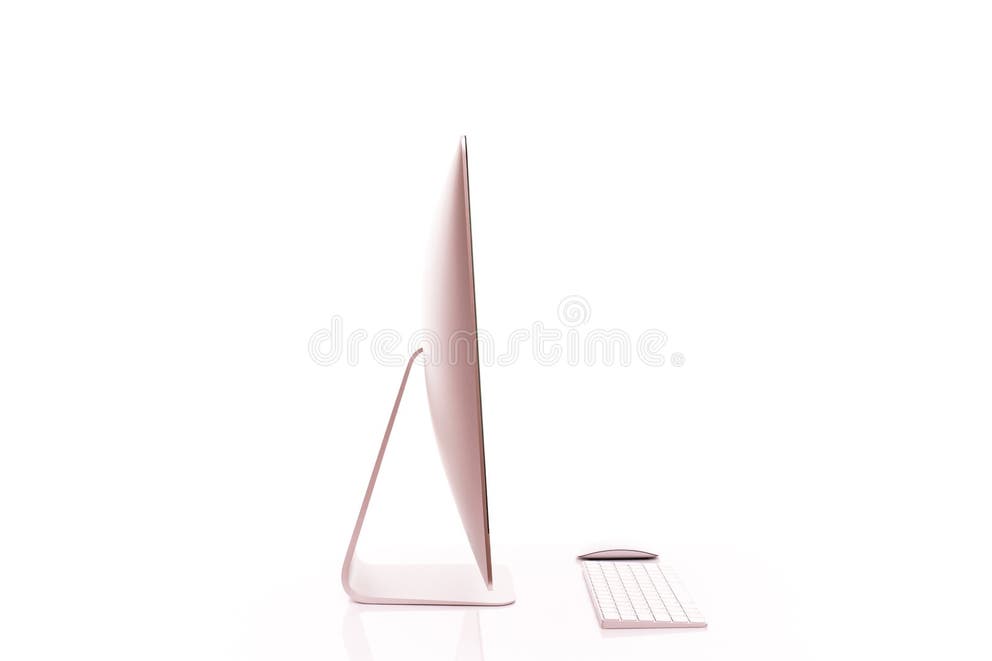 Keyboard and Computer Screen on a White Table with Reflection on White ...