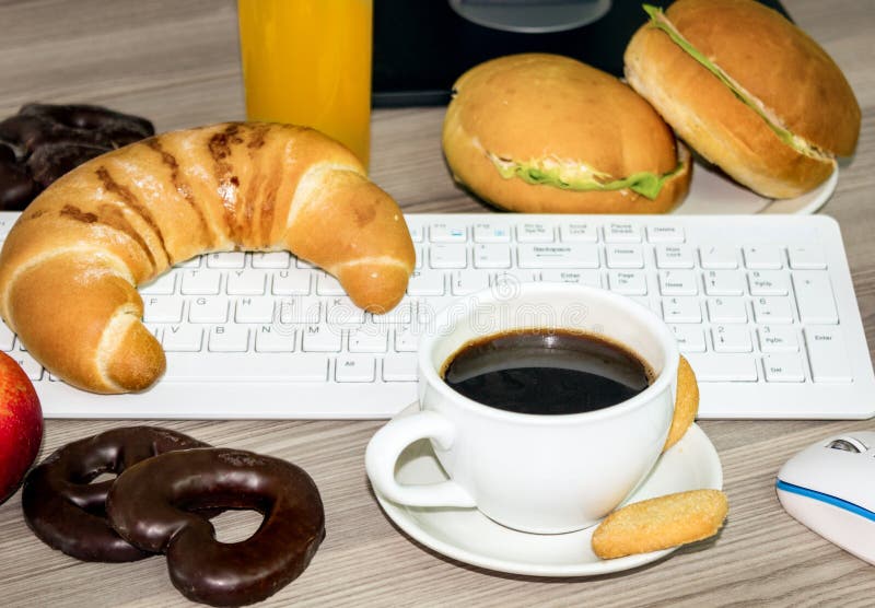 Keyboard Covered with Food that we Eat during Work Stock Image - Image ...