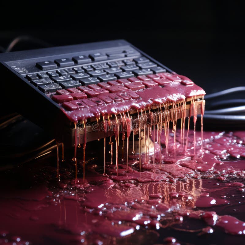 A Keyboard Covered in Red Liquid Sitting on Top of a Table Stock Image ...