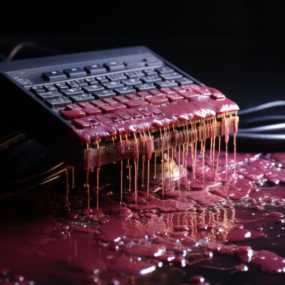A Keyboard Covered in Red Liquid Sitting on Top of a Table Stock Image ...