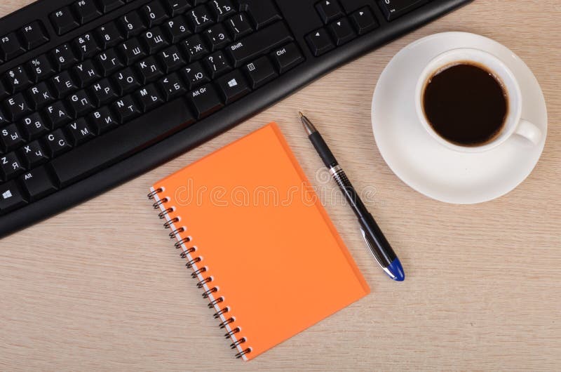 Keyboard with a Cup of Coffee and Notebook Stock Image - Image of ...