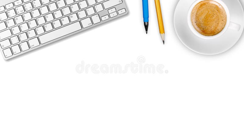 Keyboard and Cup of Coffee on Wooden Table in Stock Image - Image of ...