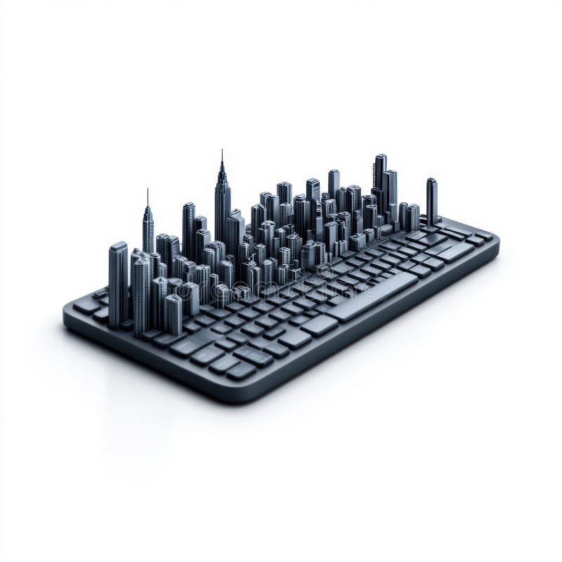 Keyboard Designed As Isometric Cityscape on White Background Stock ...