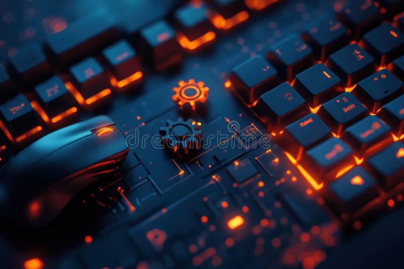 A Keyboard Displaying Bright Orange Highlights Features a Mouse and ...