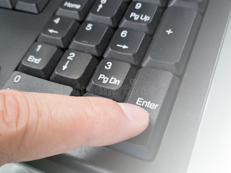Male Finger is Pushing the Enter Button Stock Image - Image of laptop ...