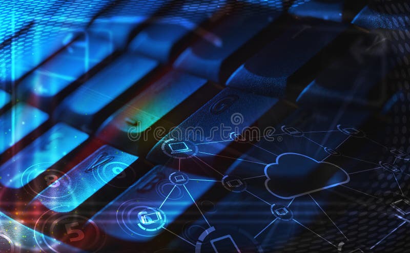 Keyboard with Glowing Cloud Technology Icons Stock Photo - Image of ...