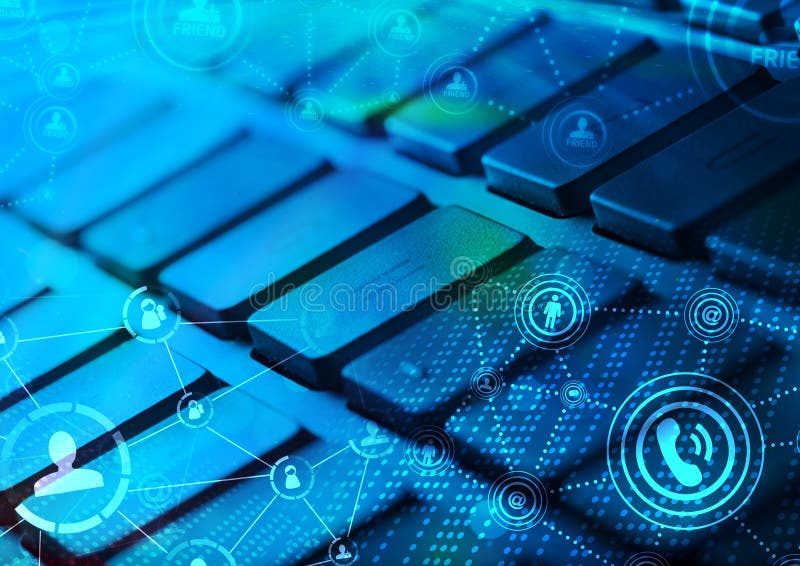 Keyboard with Glowing Social Network Icons Stock Image - Image of ...