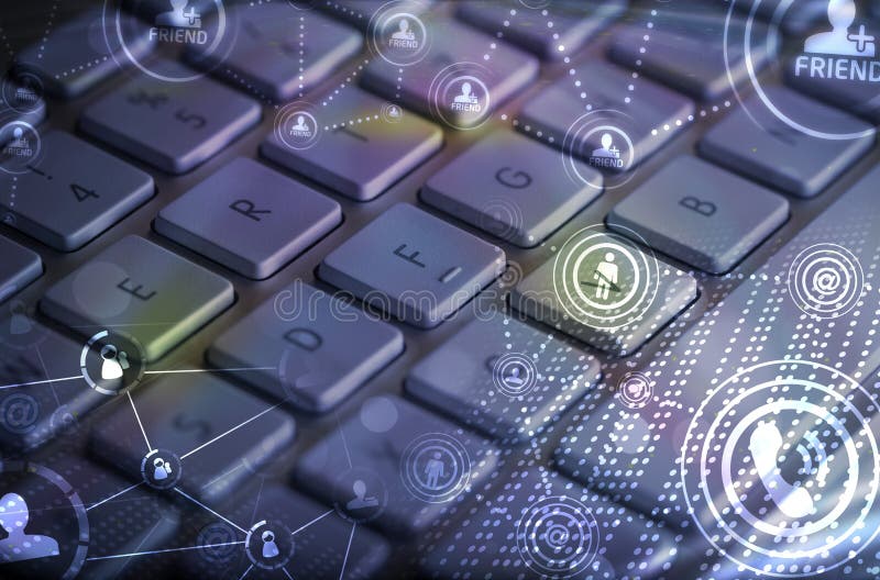 Keyboard with Glowing Social Network Icons Stock Image - Image of icon ...