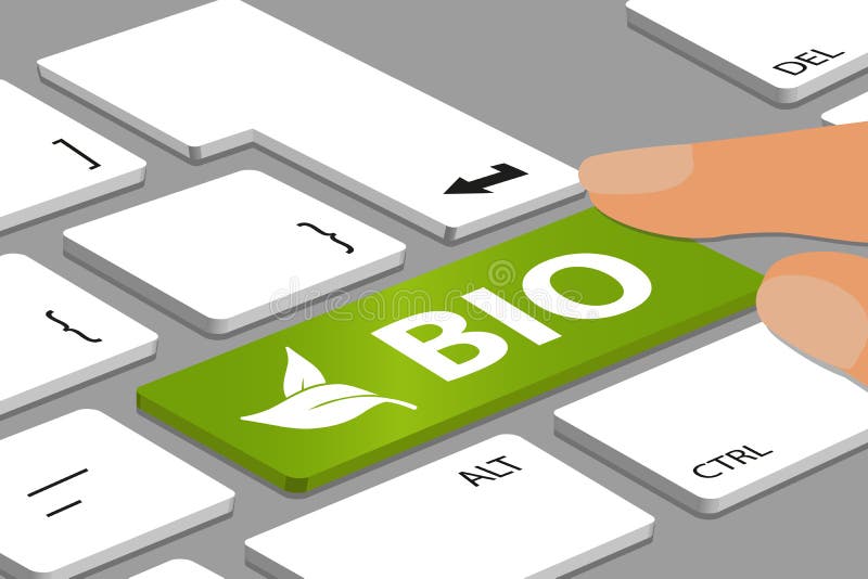 Keyboard with Green Bio and Leaves Button - Computer or Laptop with ...