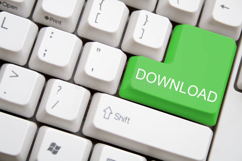 Keyboard with Green Download Button Editorial Stock Photo - Image of ...