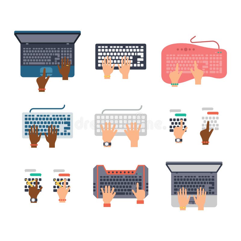 Keyboard hands vector set. stock vector. Illustration of button - 79779292