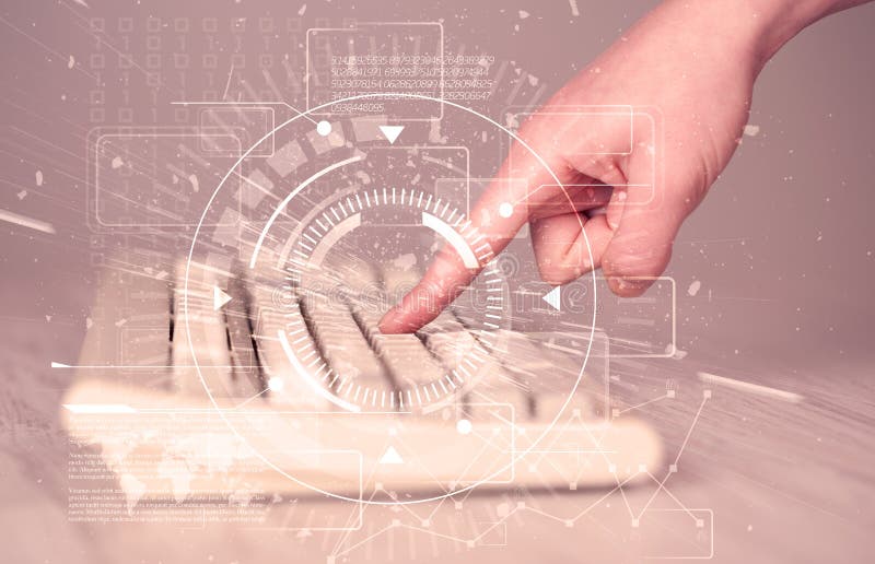 Keyboard with High Tech User Interface Graphic Stock Photo - Image of ...