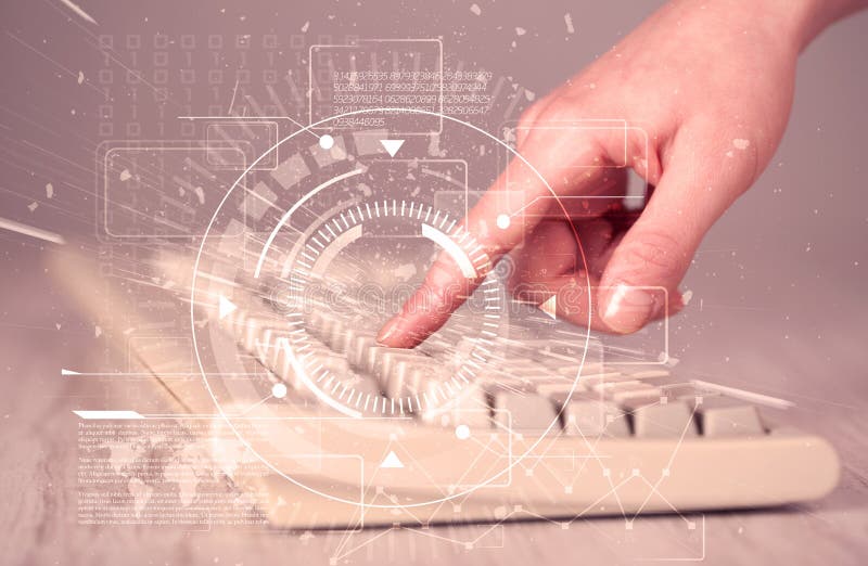 Keyboard with High Tech User Interface Graphic Stock Photo - Image of ...