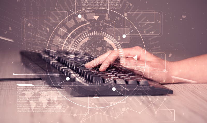 Keyboard with High Tech User Interface Graphic Stock Image - Image of ...