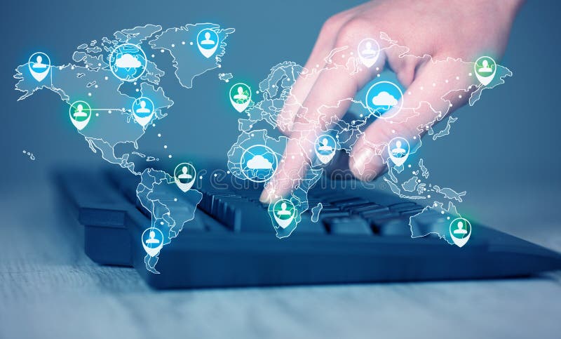 Keyboard with High Tech User Map Icons Stock Image - Image of earth ...