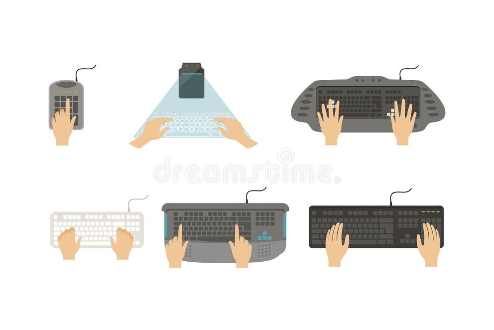 Keyboard with Human Hands Typing and Pressing Computer Buttons Vector ...