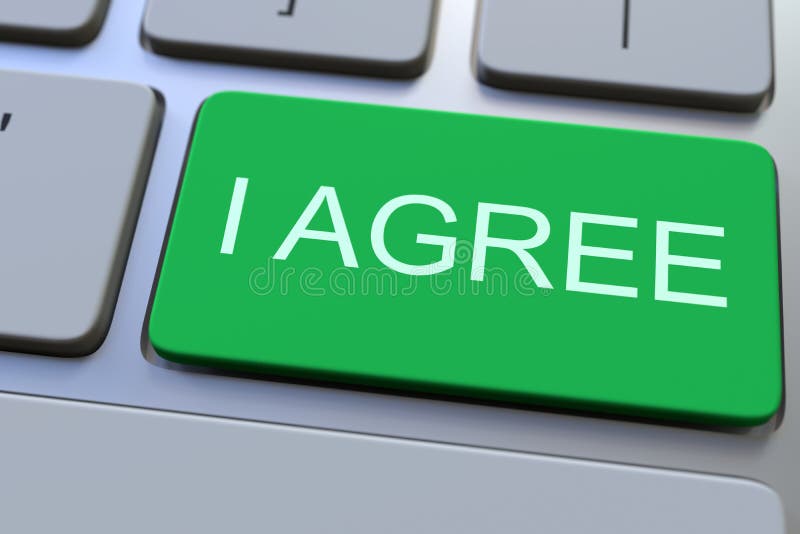 Keyboard with I AGREE Key. Conceptual 3D Rendering Stock Photo - Image ...