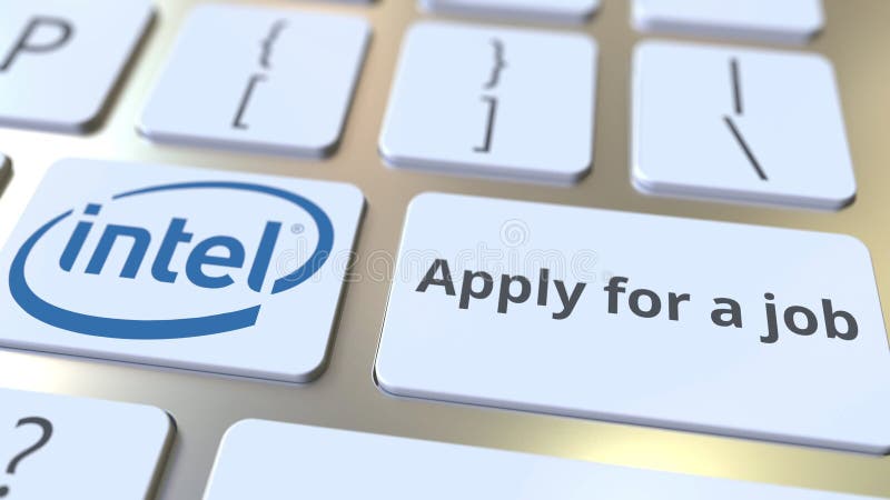 Keyboard with INTEL Company Logo and Apply for a Job Text on the Keys ...