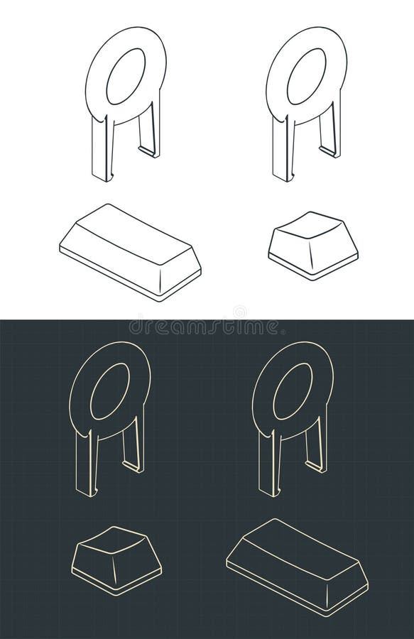 Keyboard Keycaps and Key Puller Isometric Blueprints Stock Vector ...