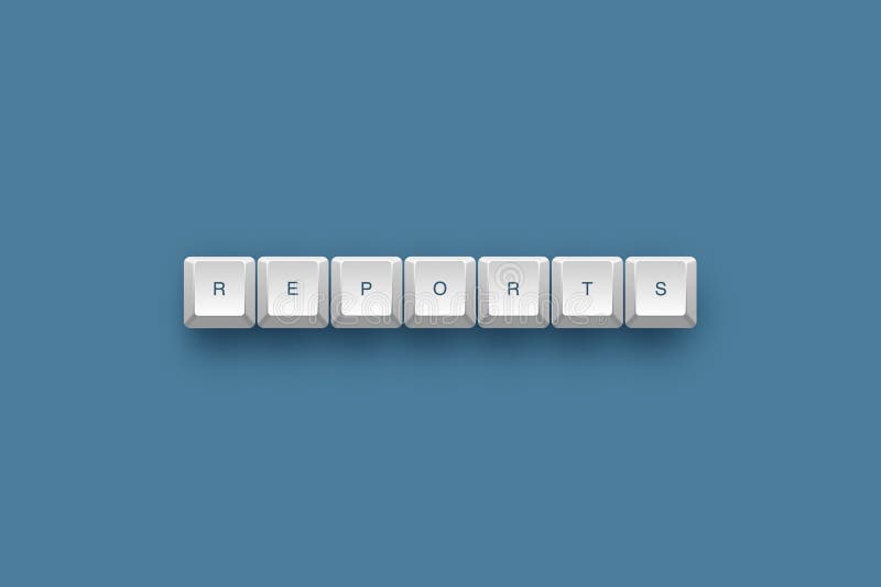 Keyboard Keys Spelling REPORTS on Blue Background. Stock Photo - Image ...