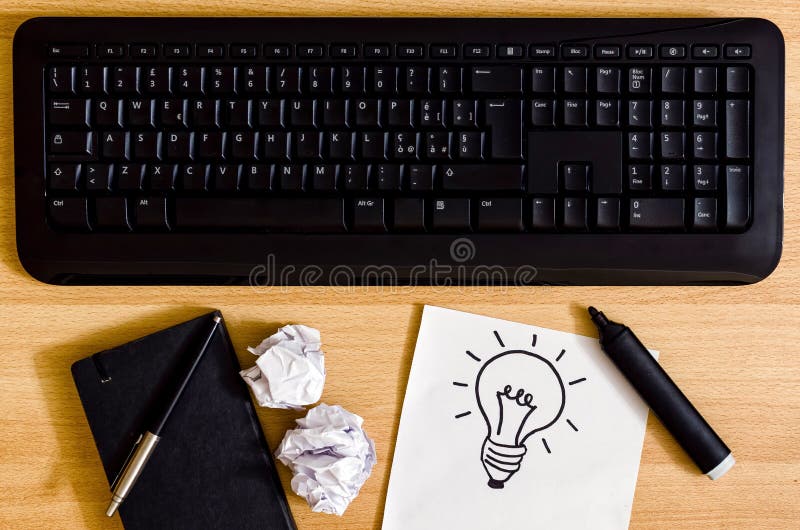 Keyboard and Light Bulb Drawing Stock Image - Image of bright, energy ...