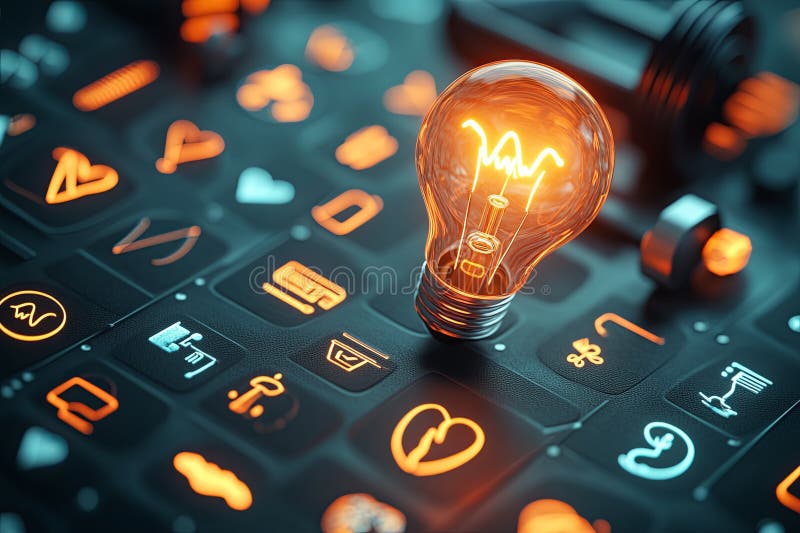 A Keyboard with a Light Bulb on it Picture Stock Illustration ...