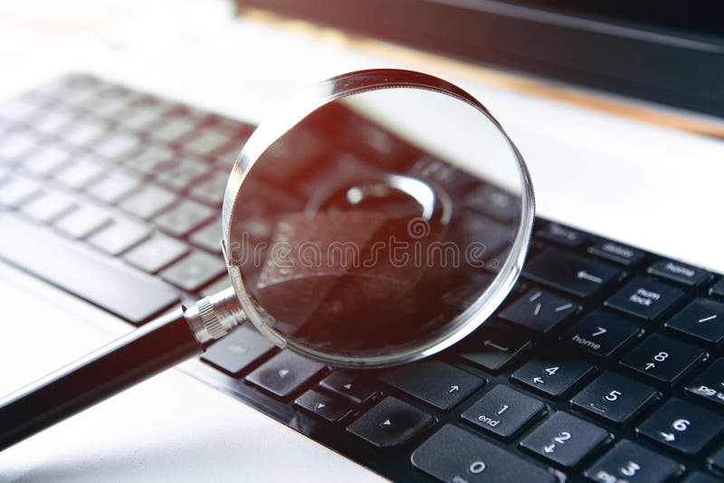 Keyboard with Lock and Magnifying Glass Stock Image - Image of ...