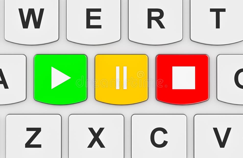 Keyboard with Media Player Buttons, 3D Rendering Stock Illustration ...