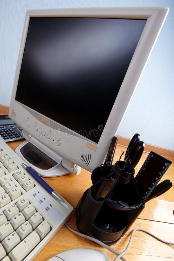 Keyboard and Monitor at Table Stock Photo - Image of digital, processor ...